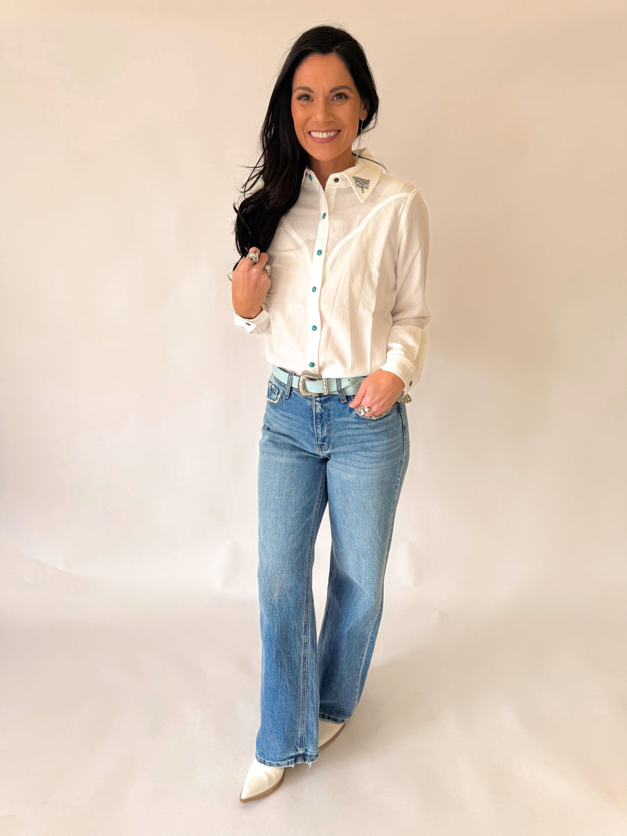 Twitty boot stitch pearl snap top - white – Shop The White Feather